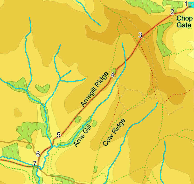 Chop Gate to Osmotherley Map - East Section